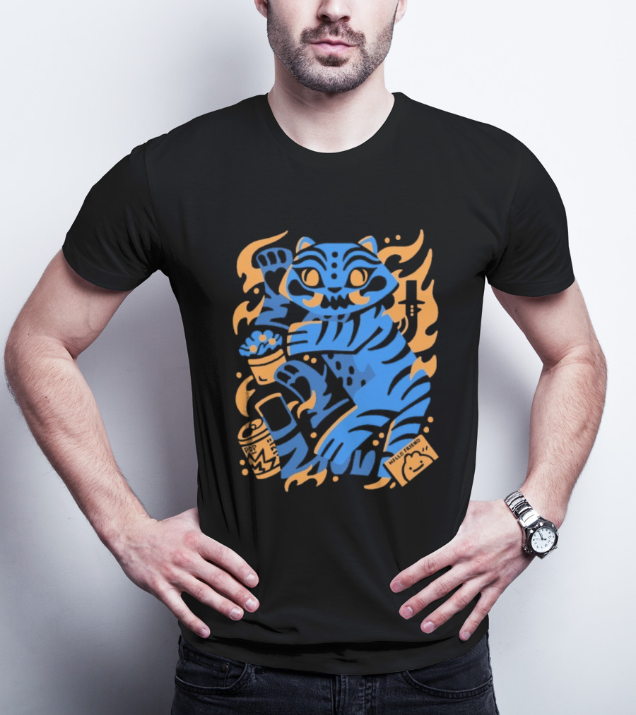 1000 Dead Draculas Hello Friend Tiger Flames T-Shirt