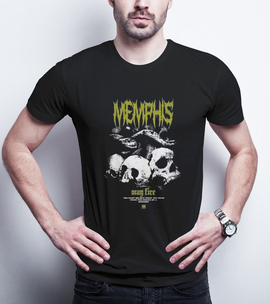 Memphis May Fire Yellow Text Skulls And Snake T-Shirt