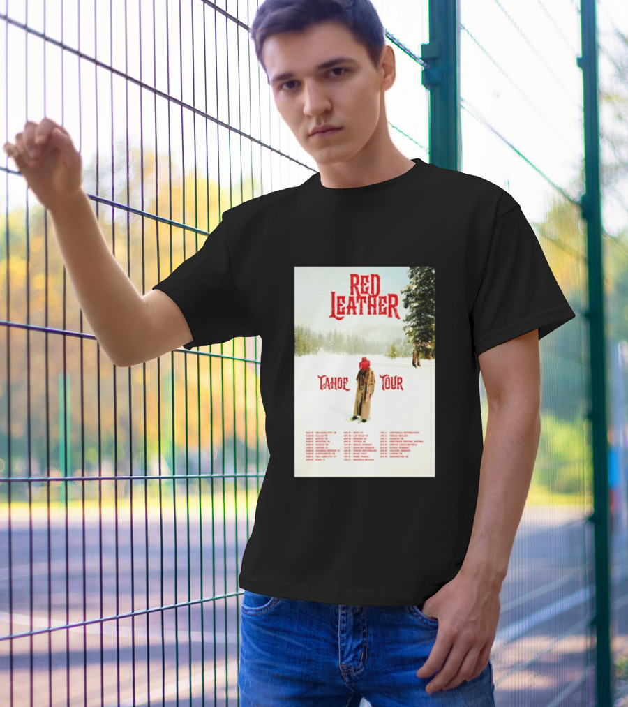 Red Leather Tahoe Tour 2026 Dates Red Hat Snowy Scenery T-Shirt