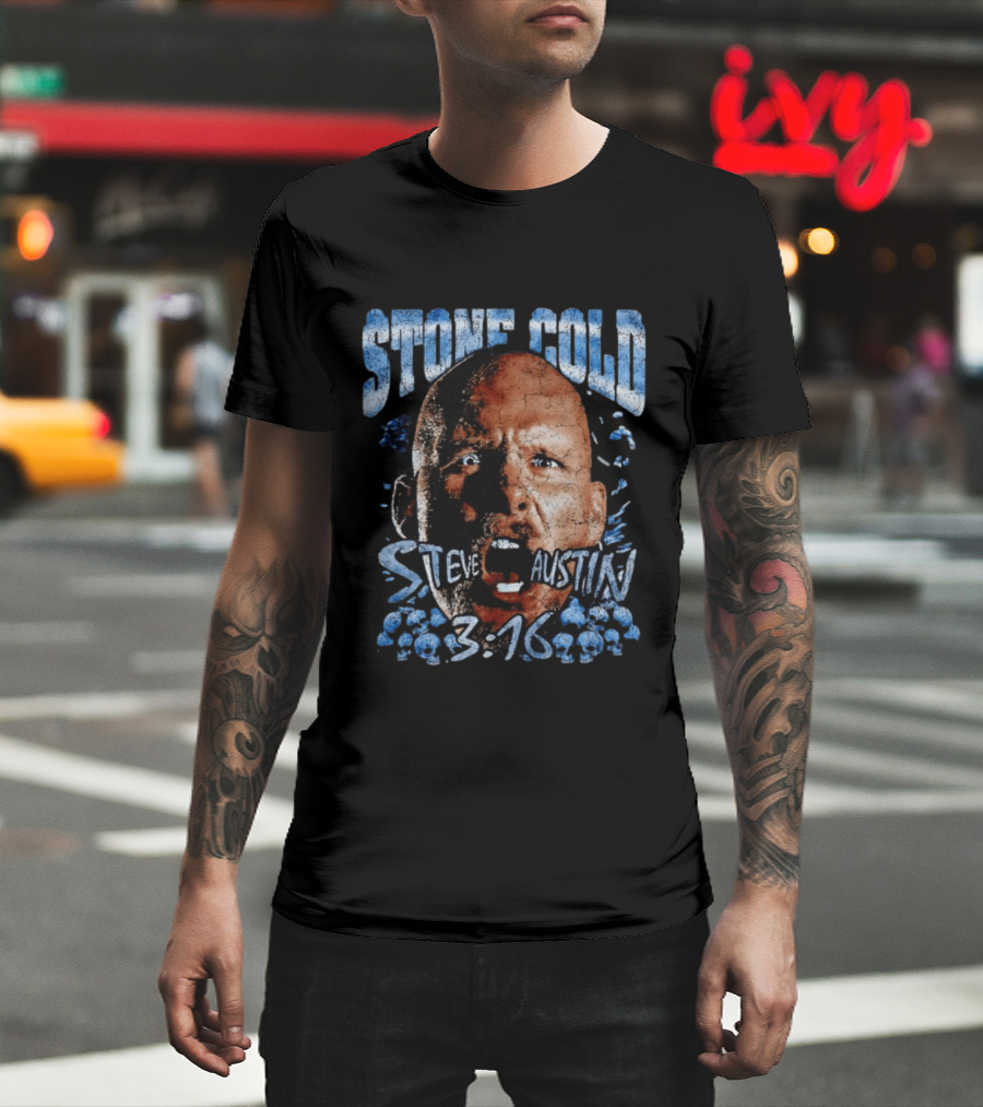 Stone Cold Steve Austin 3 16 Ice Blue Cracked Effect T-Shirt