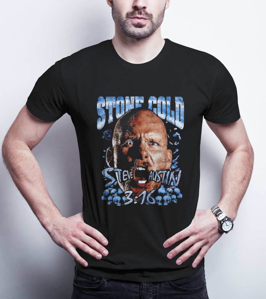 Stone Cold Steve Austin 3 16 Ice Blue Cracked Effect T-Shirt