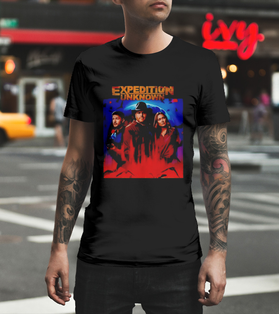 Expedition Unknown Cast In Bold Red And Blue Adventure T-Shirt