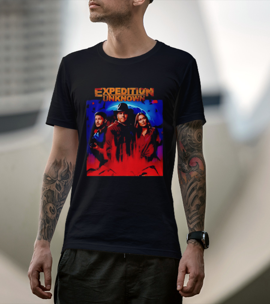 Expedition Unknown Cast In Bold Red And Blue Adventure T-Shirt