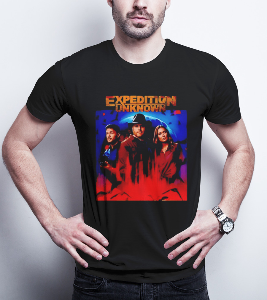 Expedition Unknown Cast In Bold Red And Blue Adventure T-Shirt