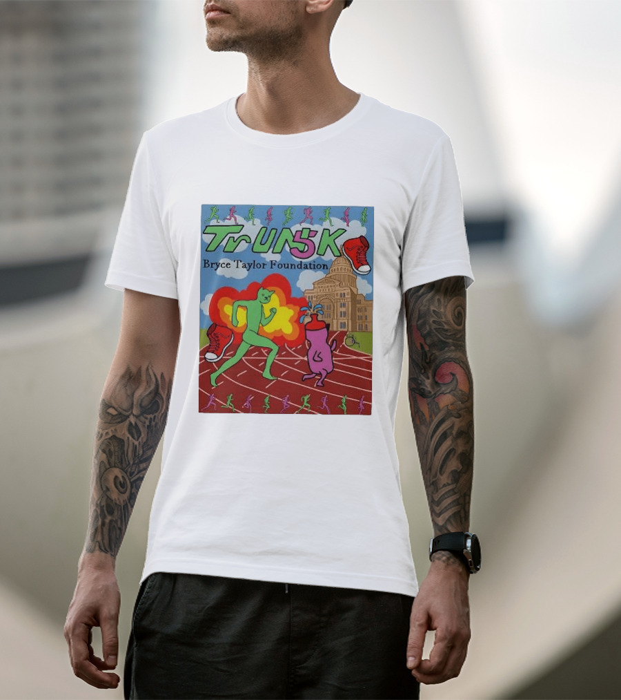 TrUNK 5k Bryce Taylor Foundation Colorful Cartoon Characters Racing T-Shirt