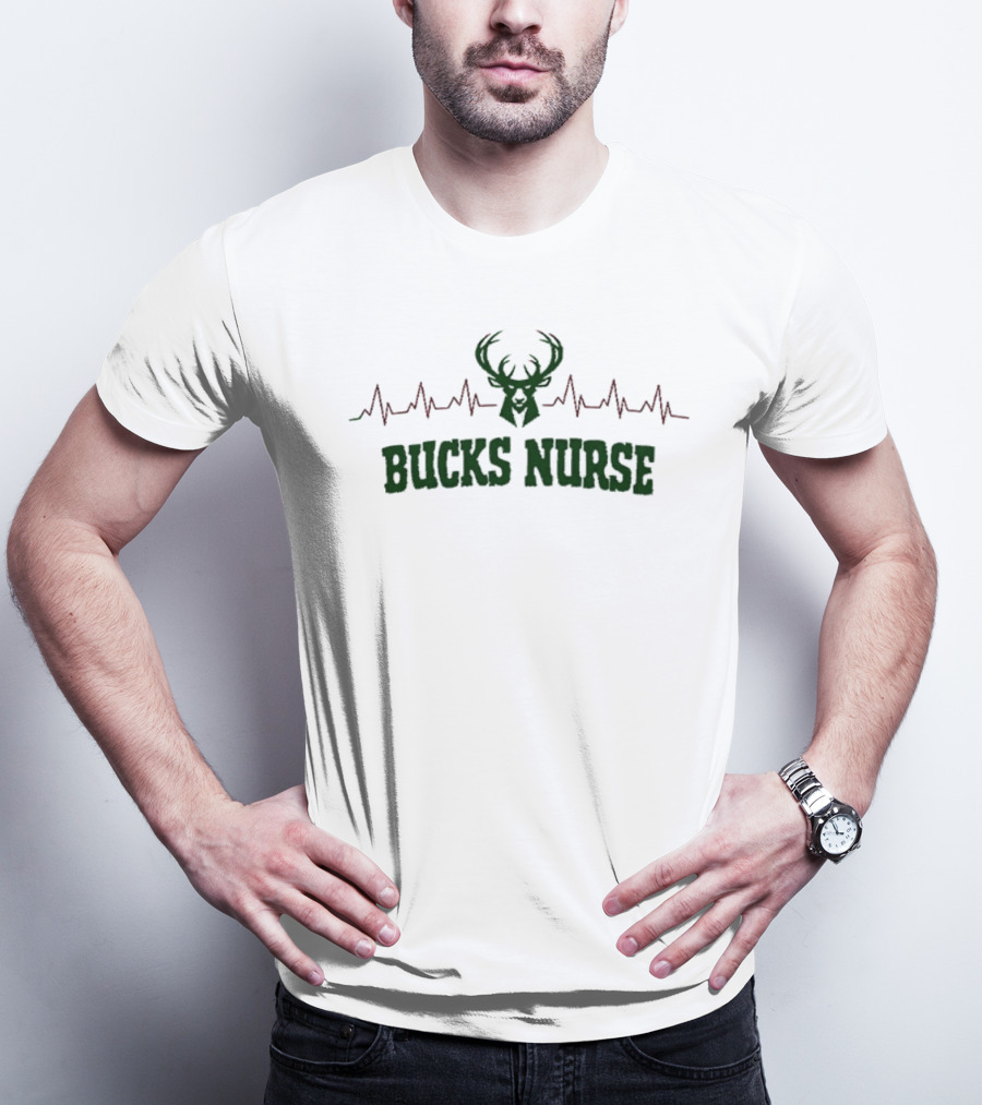 Bucks Nurse Heartbeat Milwaukee Bucks Nurse Appreciation Month T-Shirt