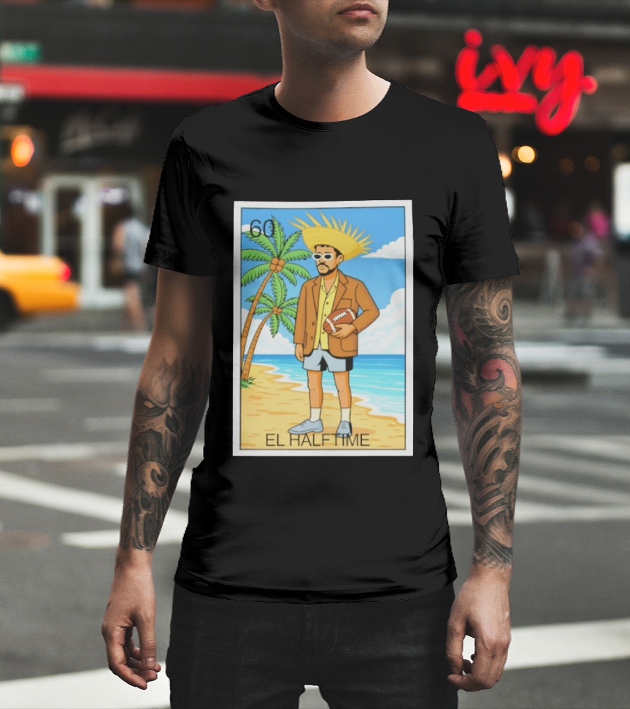 El Halftime Bad Bunny Loteria Card Beach T-Shirt