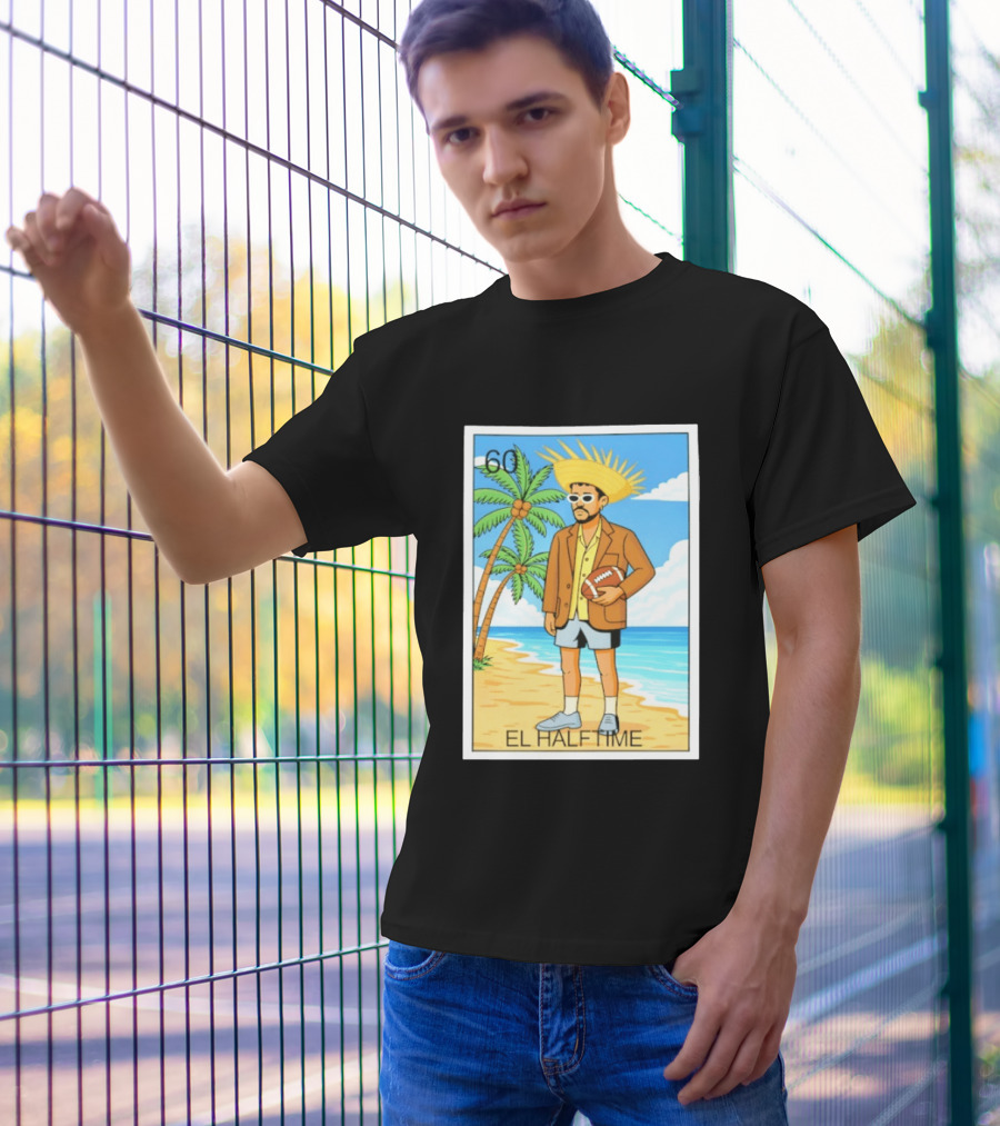 El Halftime Bad Bunny Loteria Card Beach T-Shirt