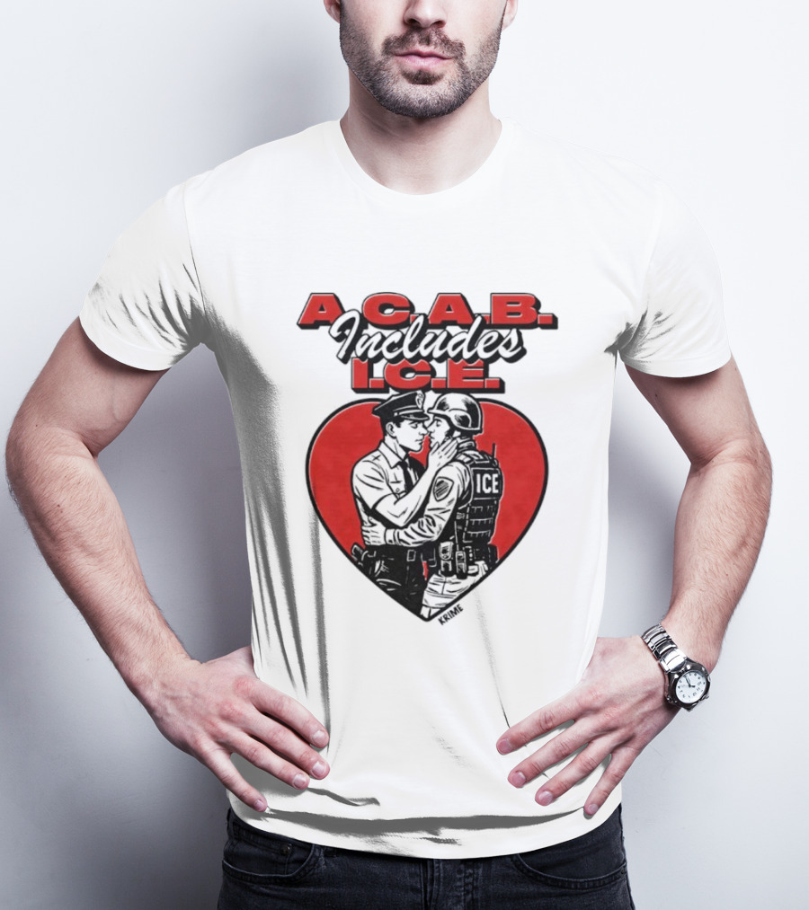 ACAB Includes ICE Anti Police Heart Shape Red And Black T-Shirt