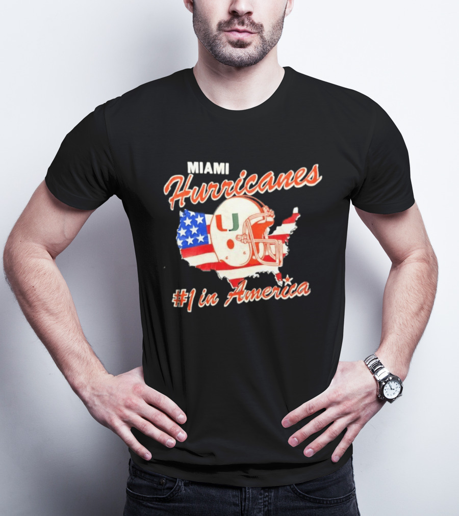 Miami Hurricanes Helmet American Flag Map #1 In America T-Shirt