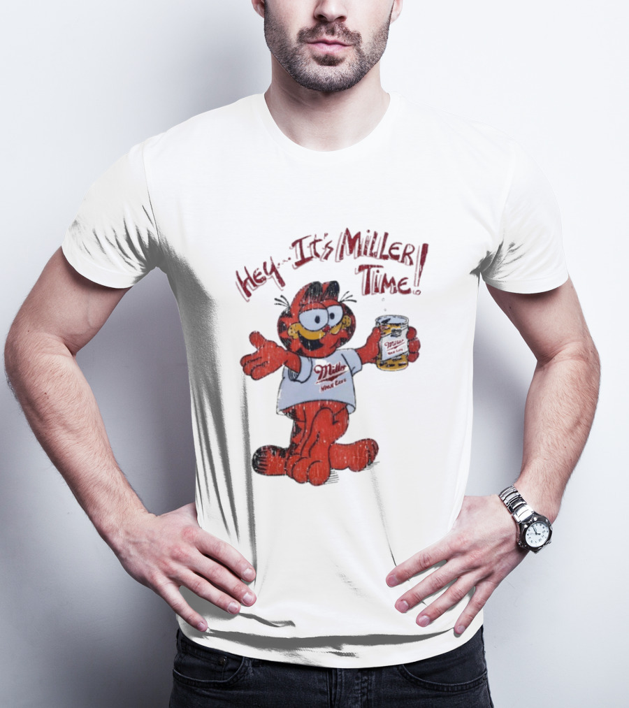 Hey It's Miller Time Garfield Comic T-Shirt