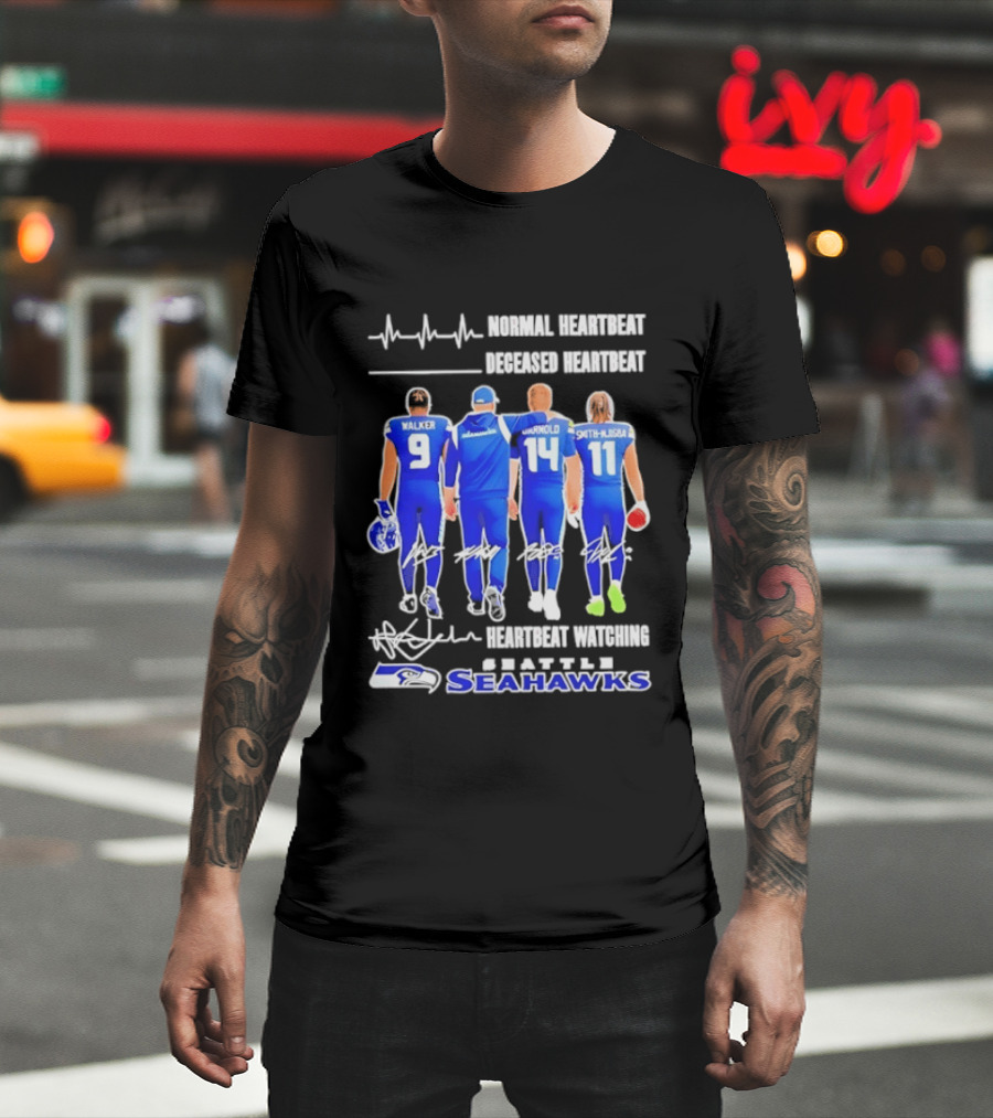 Seahawks Normal Heartbeat Deceased Heartbeat Walker Arnold Smith Njigba Signatures Seattle T-Shirt