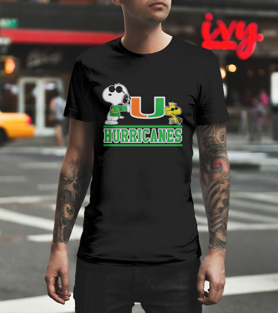 Snoopy Woodstock Miami Hurricanes U T-Shirt