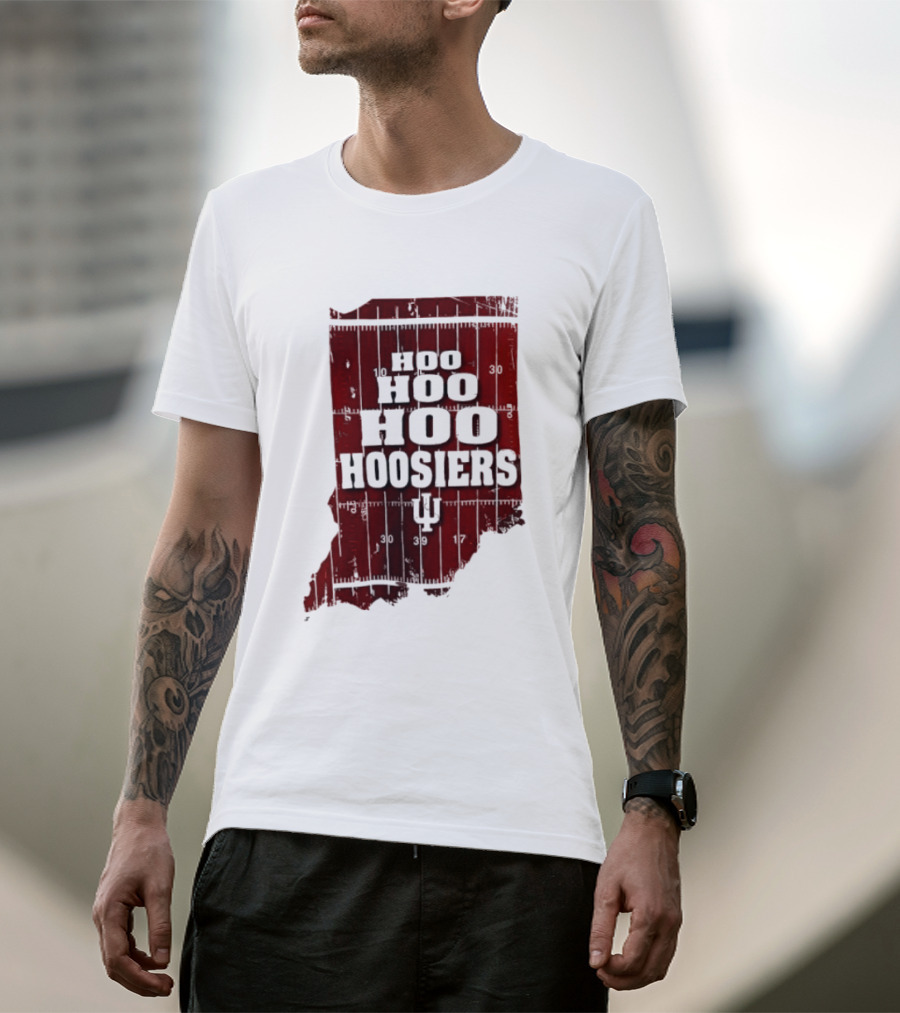 Indiana Map Hoo Hoo Hoo Hoosiers IU Block Letters T-Shirt