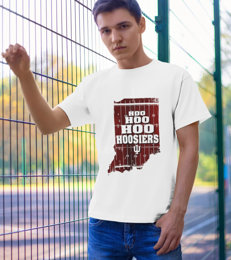 Indiana Map Hoo Hoo Hoo Hoosiers IU Block Letters T-Shirt