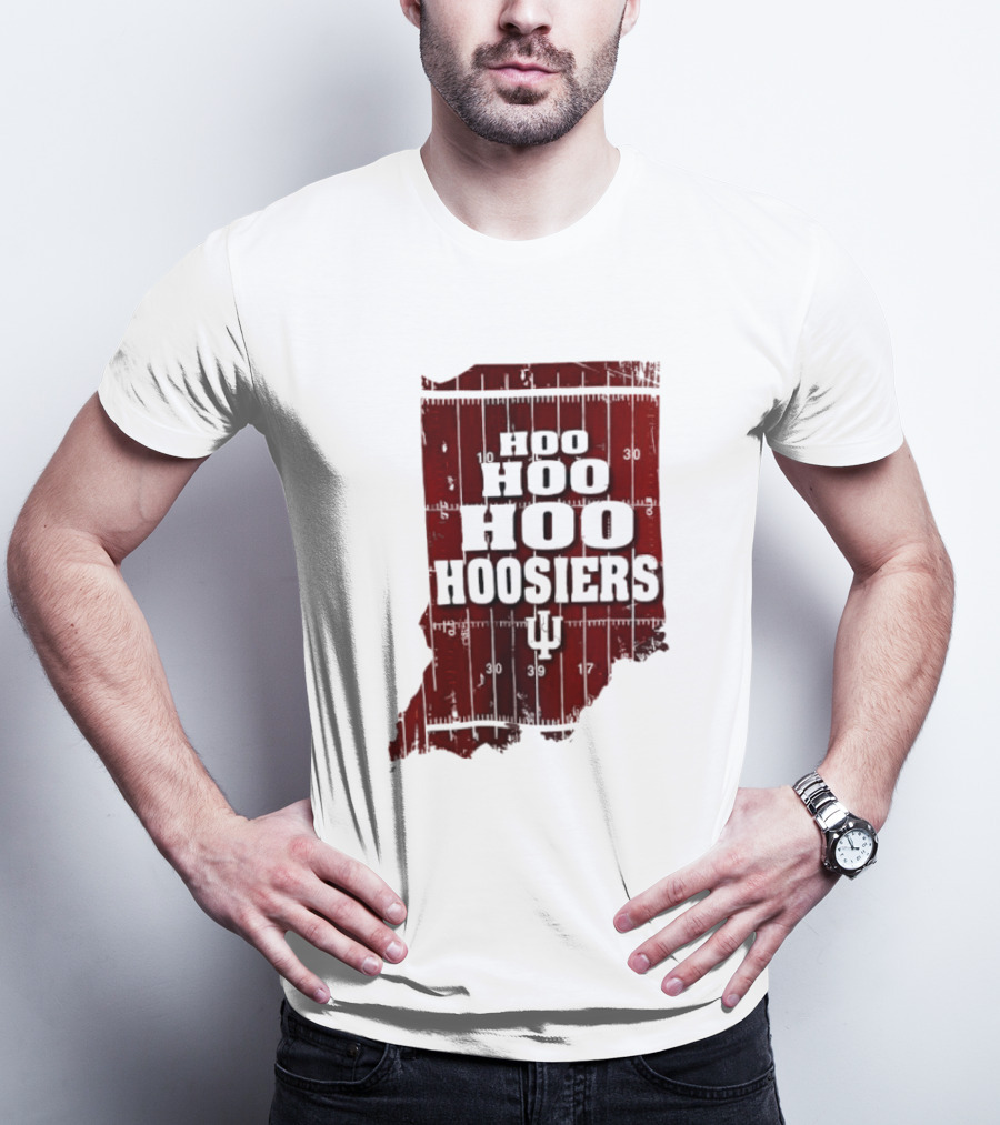 Indiana Map Hoo Hoo Hoo Hoosiers IU Block Letters T-Shirt