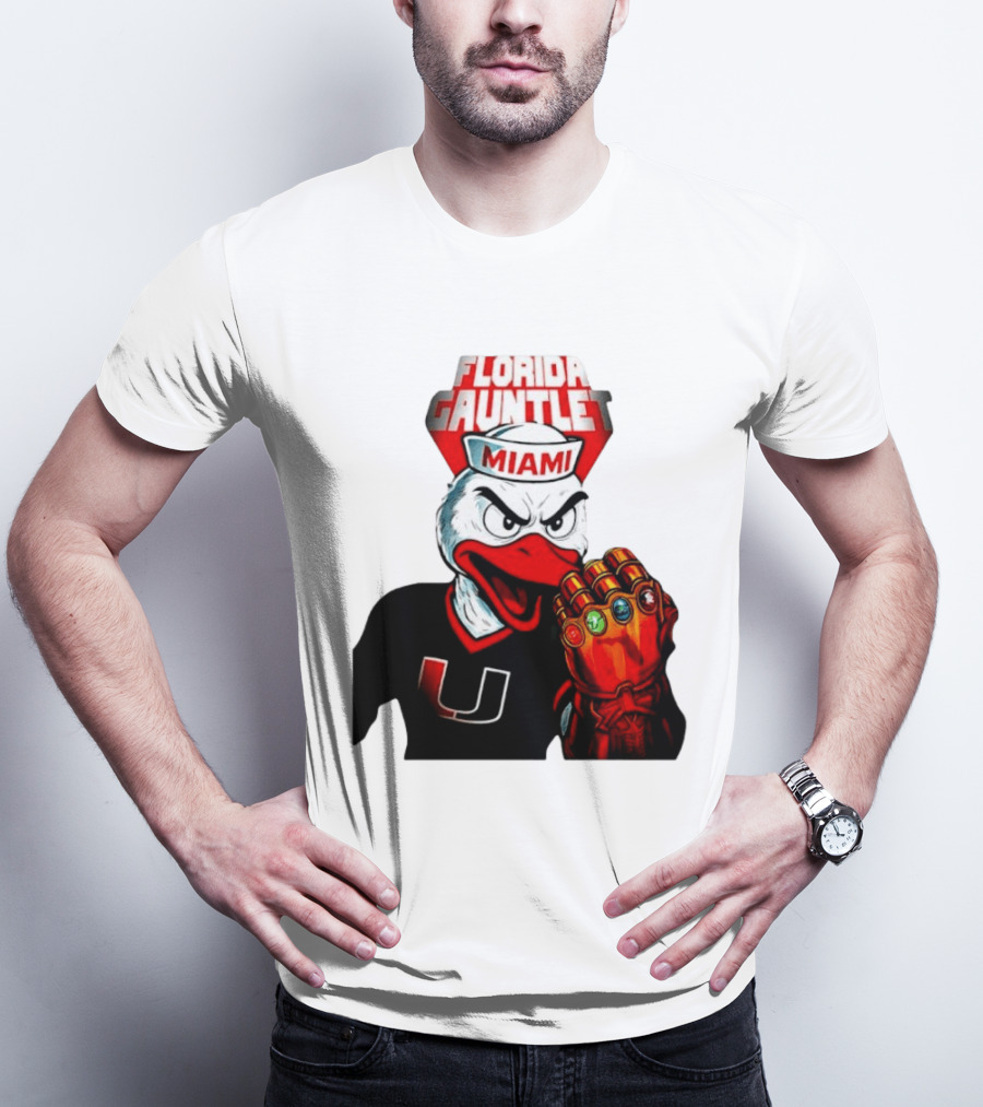 Miami Hurricanes Florida Gauntlet Mascot Iron Glove Infinity Stones T-Shirt