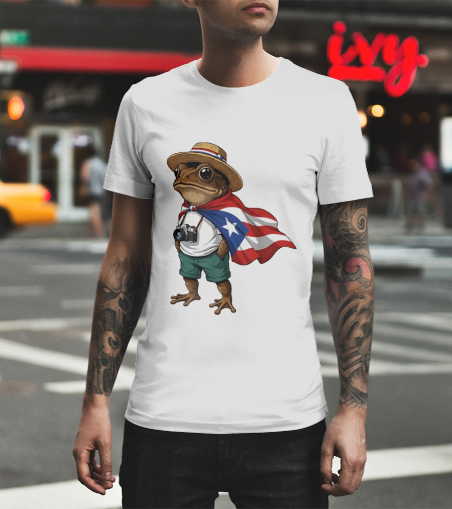 Coqui Frog With Puerto Rico Flag In Puerto Rican Taino T-Shirt