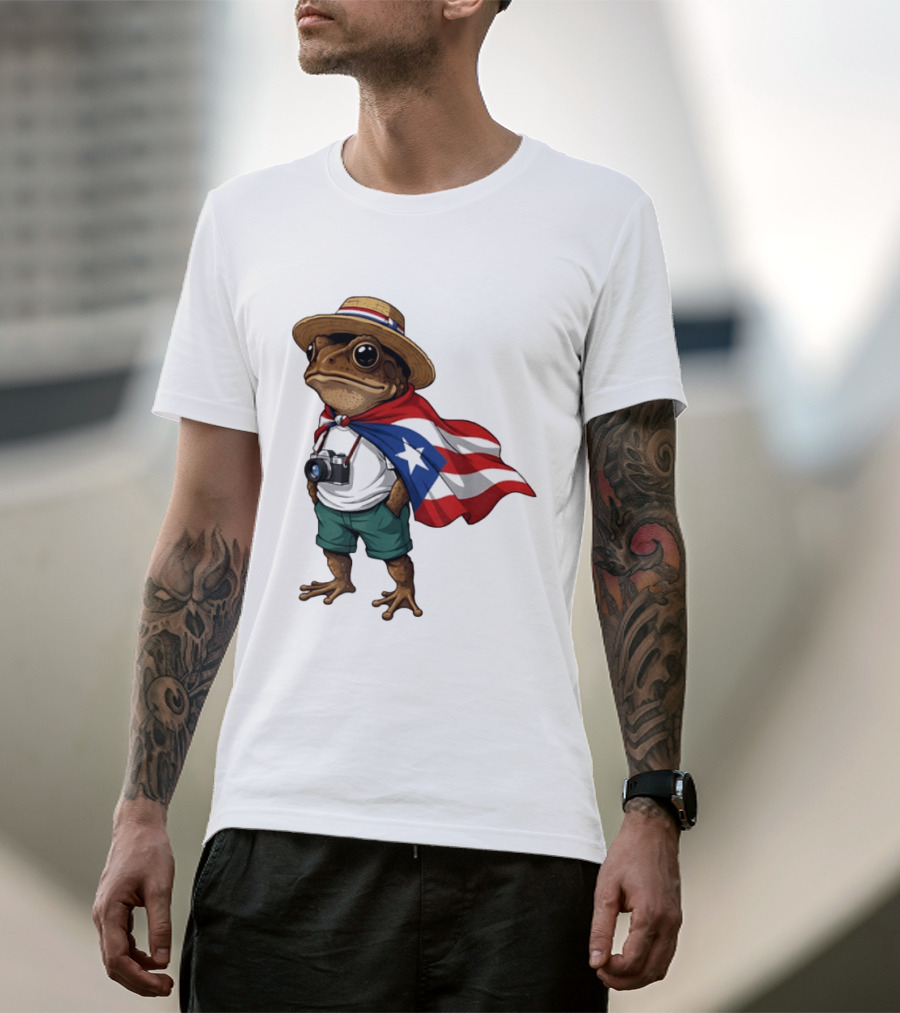 Coqui Frog With Puerto Rico Flag In Puerto Rican Taino T-Shirt