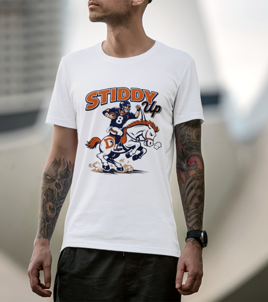 Jarrett Stidham Denver Broncos Stiddy Up Horseback Touchdown T-Shirt