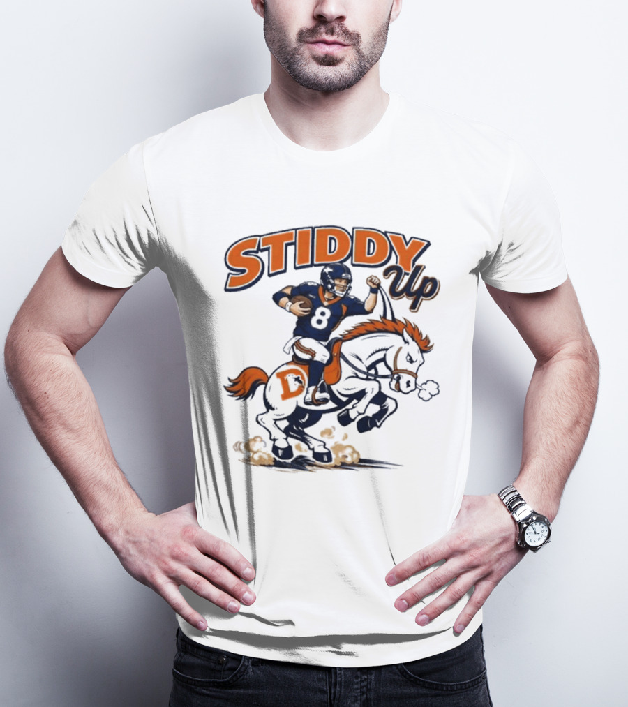 Jarrett Stidham Denver Broncos Stiddy Up Horseback Touchdown T-Shirt
