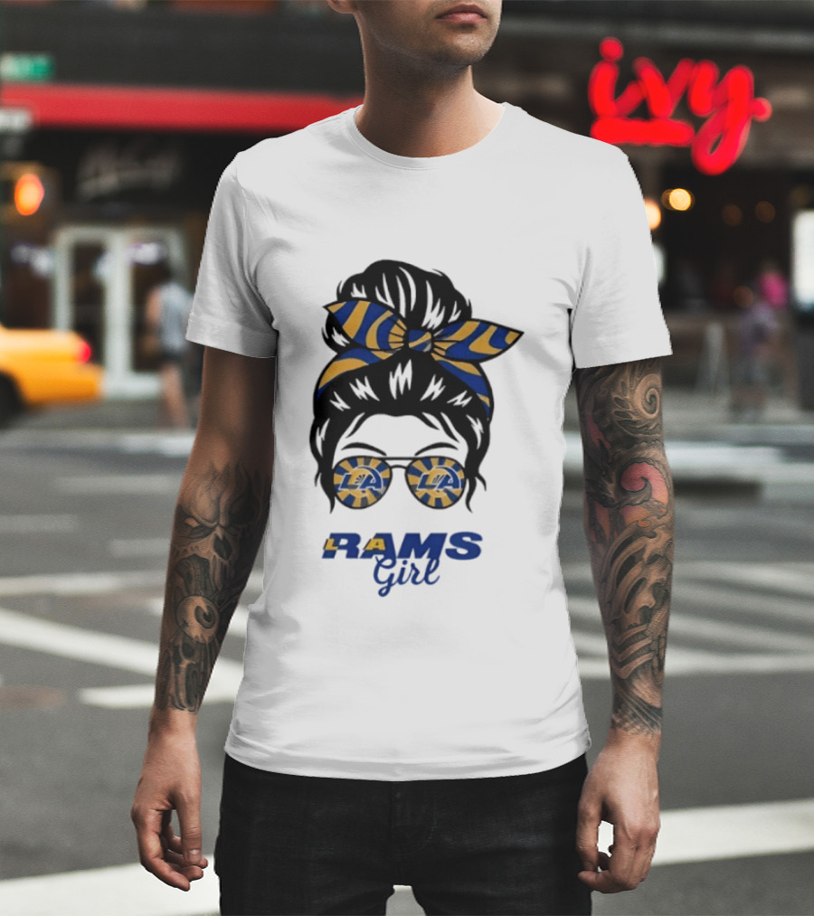Rams Girl Messy Bun Sunglasses T-Shirt