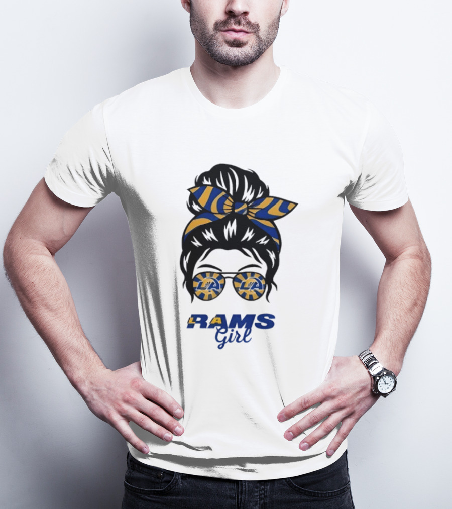Rams Girl Messy Bun Sunglasses T-Shirt