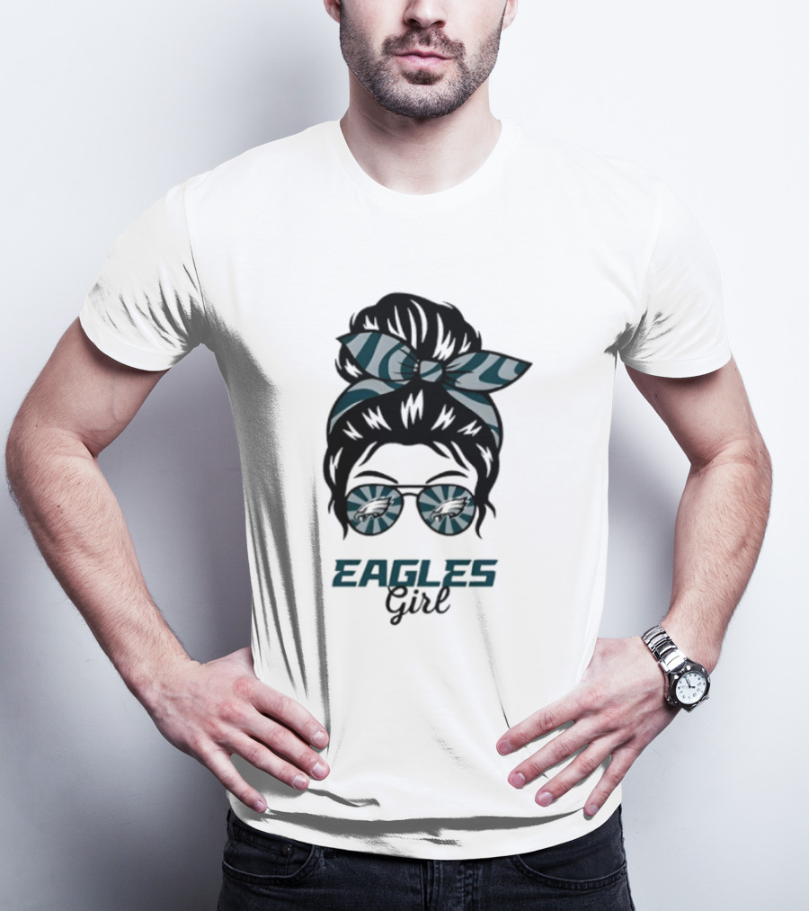 Philadelphia Eagles Girl Messy Bun Glasses Fan Pride Trend T-Shirt