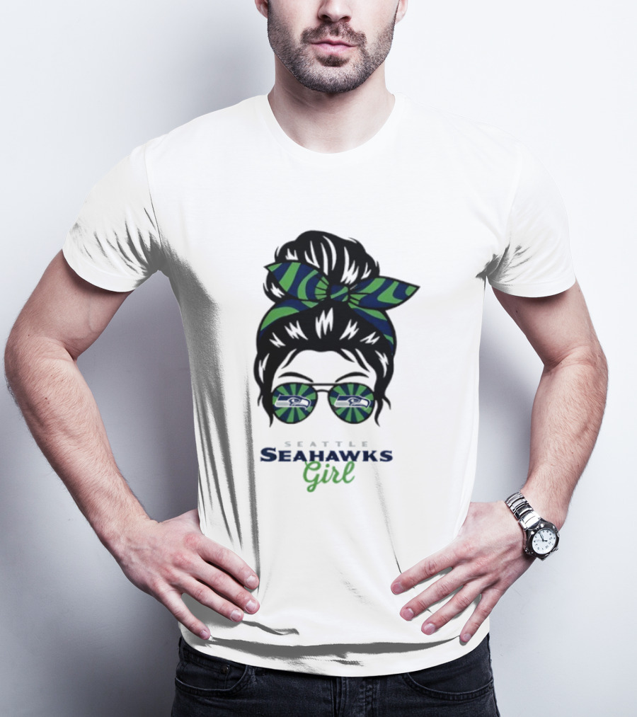 Seattle Seahawks Girl Messy Bun Glasses Team Spirit Fan Gear T-Shirt