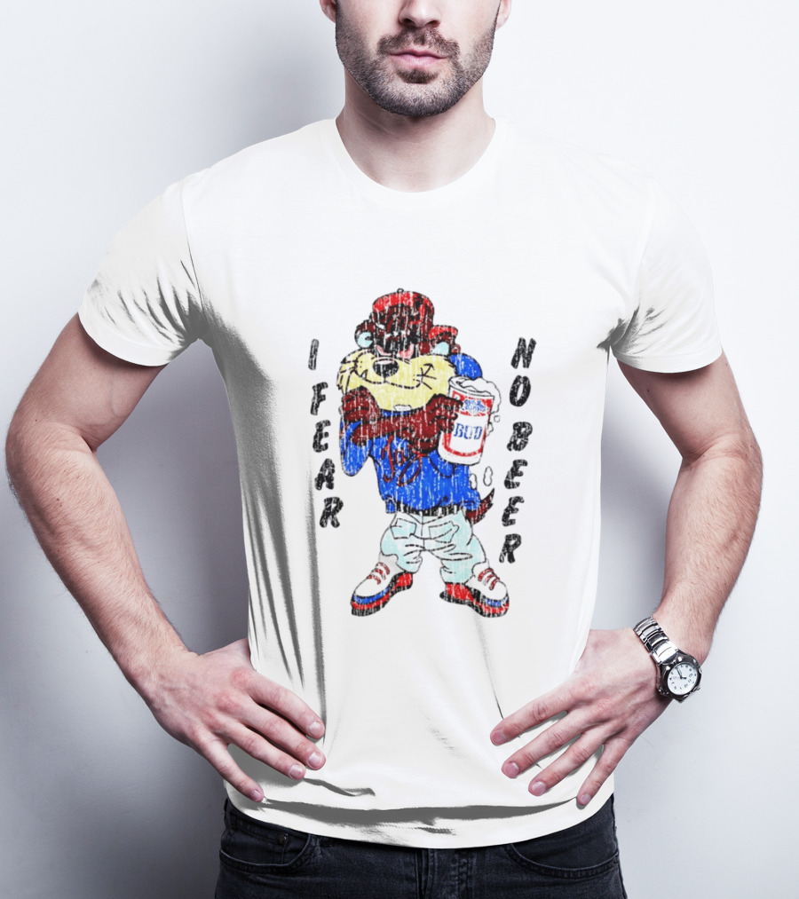 Taz I Fear No Bud Beer Cartoon Character Holding Beverage T-Shirt