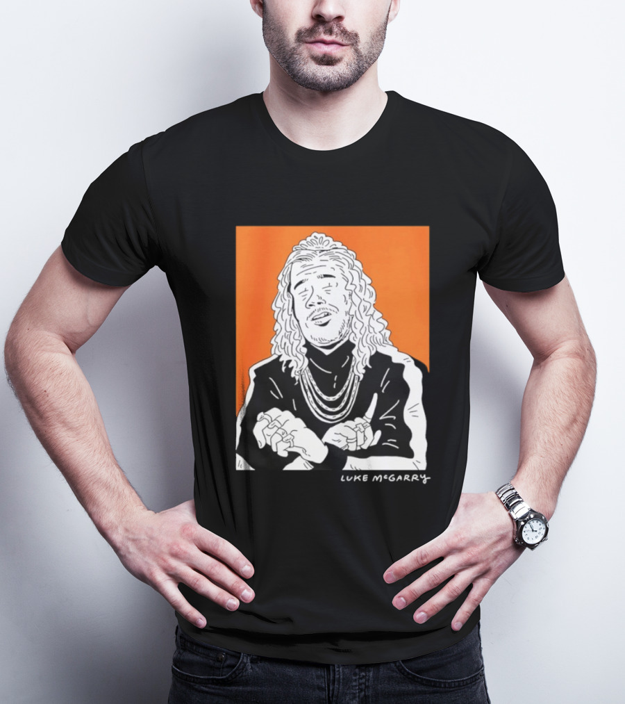 Luke McGarry Cartoon Character With Long Hair And Chains On Orange T-Shirt