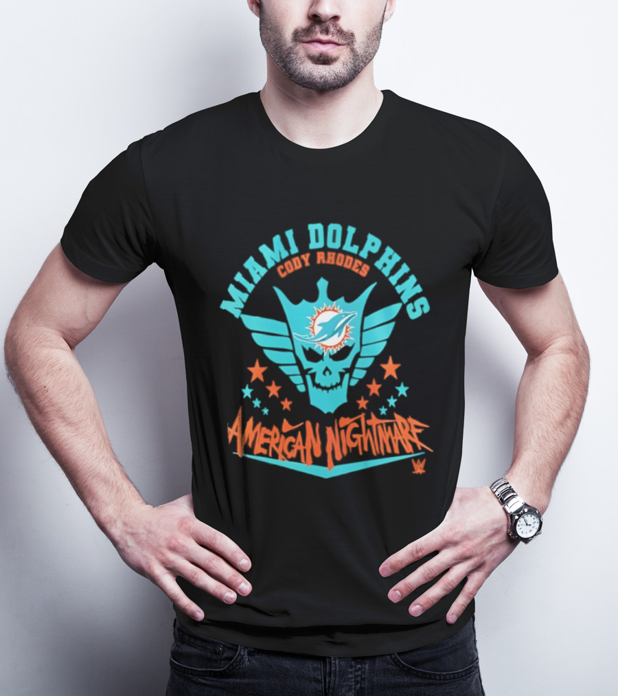 Miami Dolphins Cody Rhodes American Nightmare Stars Wings NFL Football T-Shirt