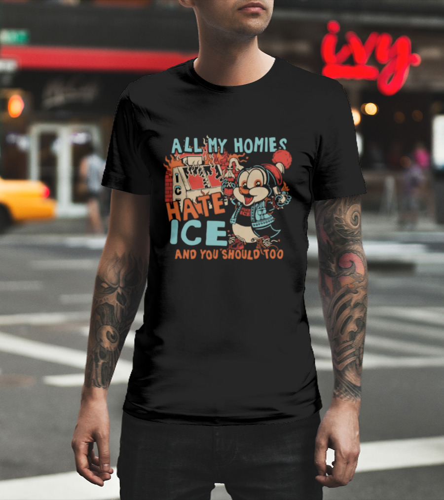 ALL MY HOMIES HATE ICE AND YOU SHOULD TOO Cartoon Character Winter Hat T-Shirt