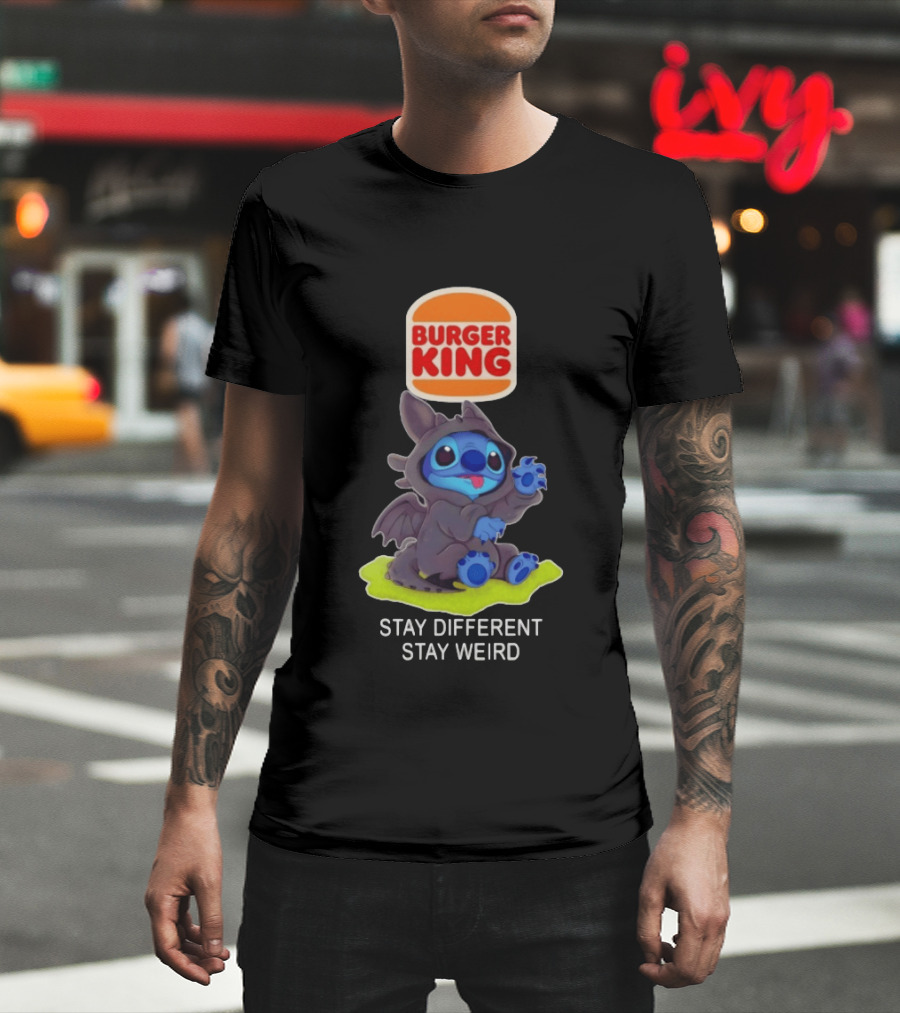 Burger King X Toothless Stitch Collaboration Stay Different Stay Weird T-Shirt