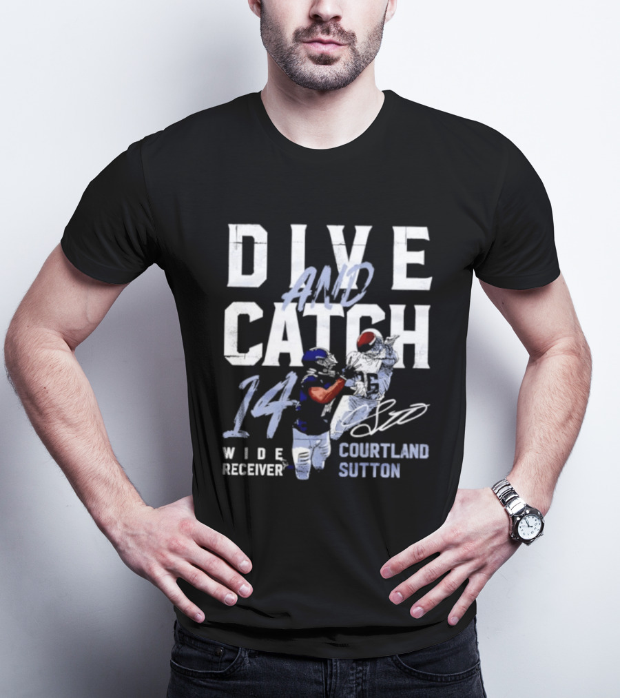 Courtland Sutton Wide Receiver 14 Dive And Catch T-Shirt