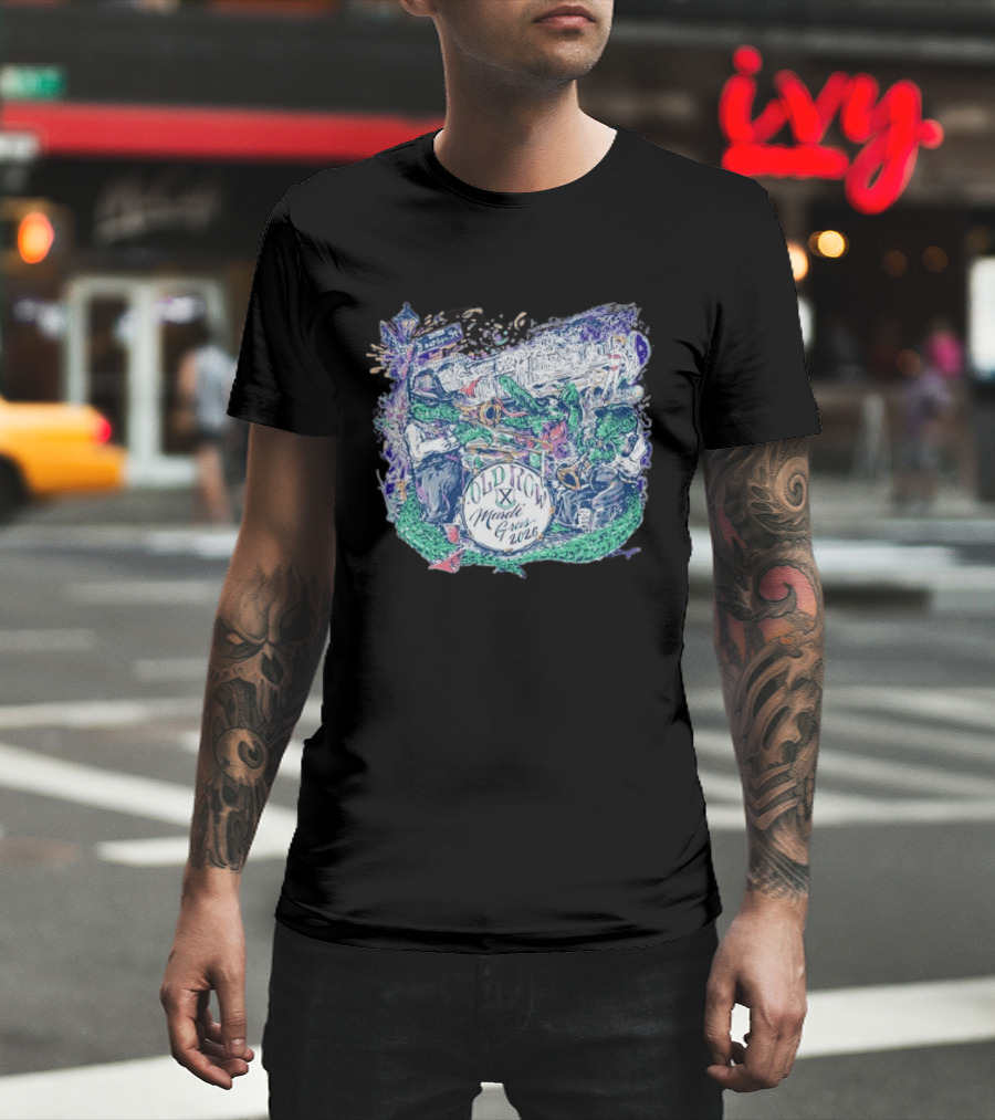 Old Row Mardi Gras 2026 Bourbon Street Alligator Band T-Shirt
