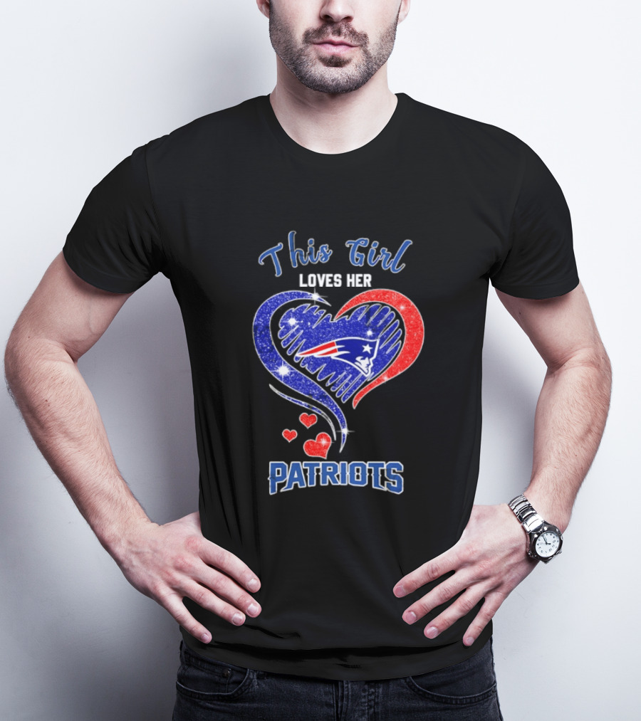 This Girl Loves Her New England Patriots Heart Sparkle T-Shirt
