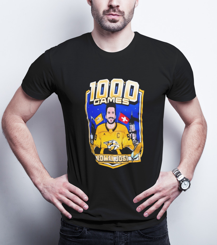 Nashville Predators Roman Josi 1000 Games Celebration NHL Captain Swiss Flag T-Shirt