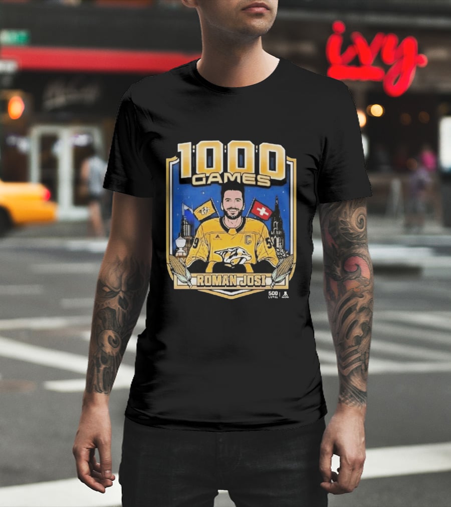 Roman Josi 1000 Games Nashville Predators Captain NHLPA Licensed 500 LEVEL T-Shirt