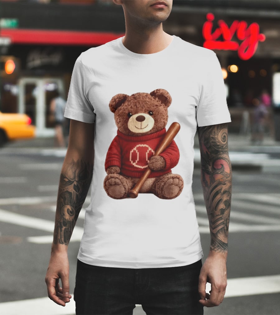 Baseball Bat Teddy Bear Cincinnati Reds Retro Reds Sweater T-Shirt