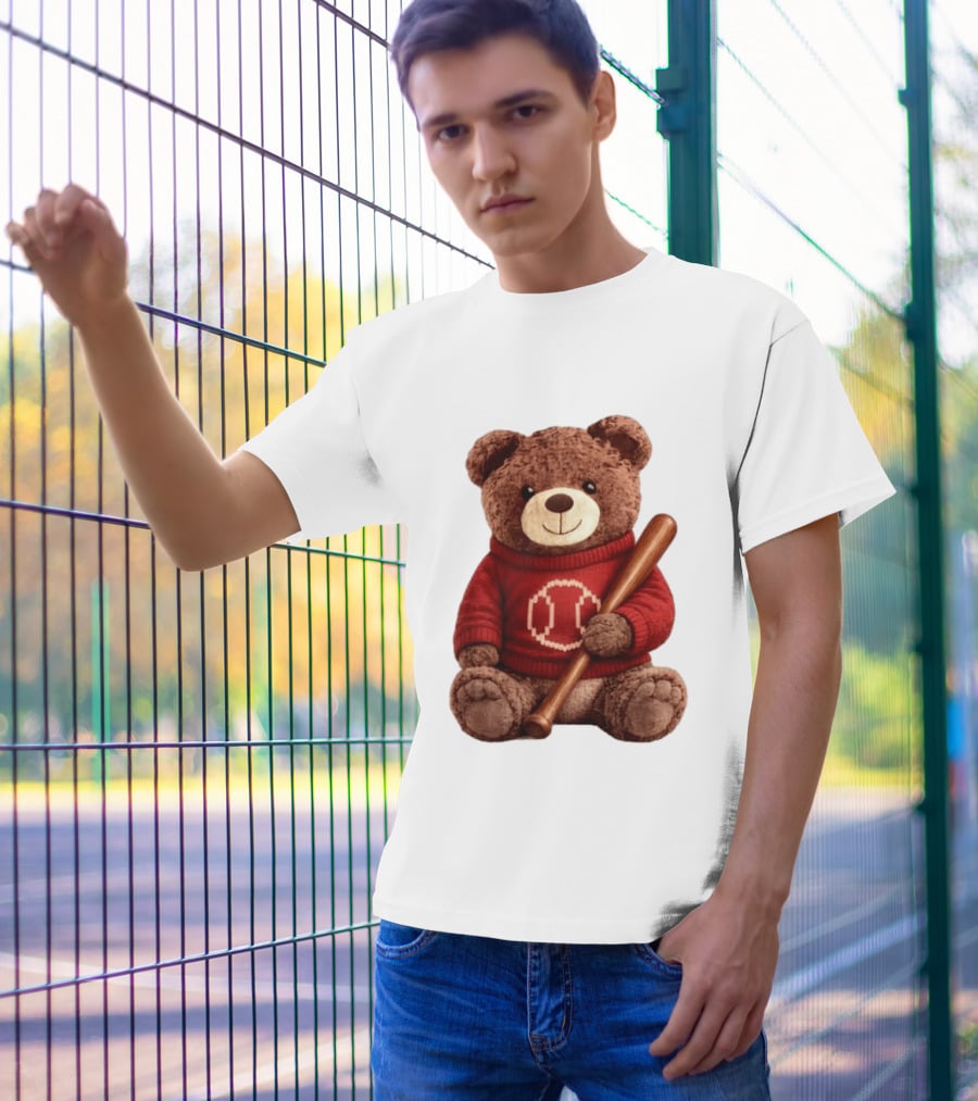 Baseball Bat Teddy Bear Cincinnati Reds Retro Reds Sweater T-Shirt