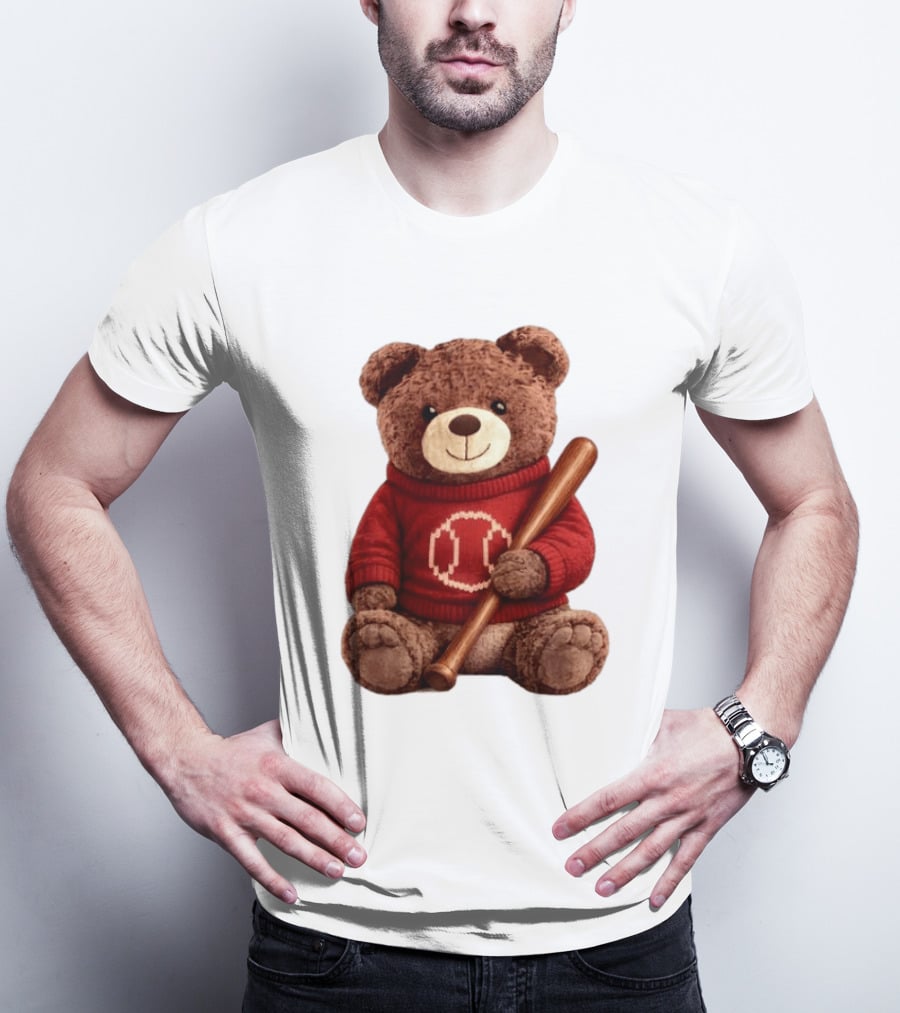 Baseball Bat Teddy Bear Cincinnati Reds Retro Reds Sweater T-Shirt