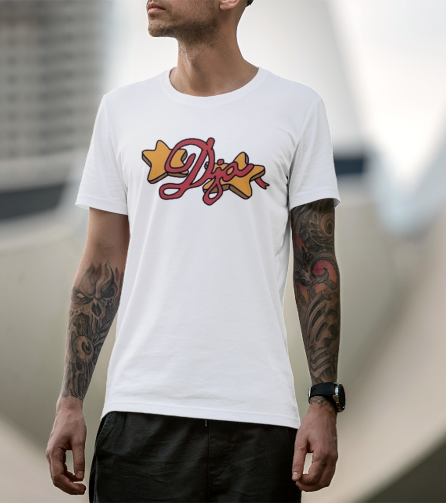 Djo Star Yellow Stars Red Script Font T-Shirt