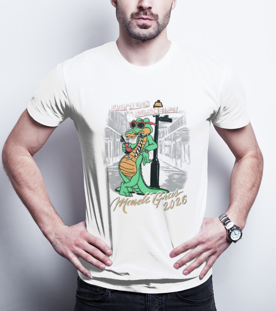 Gator Tails On Bourbon Street Mardi Gras 2026 T-Shirt