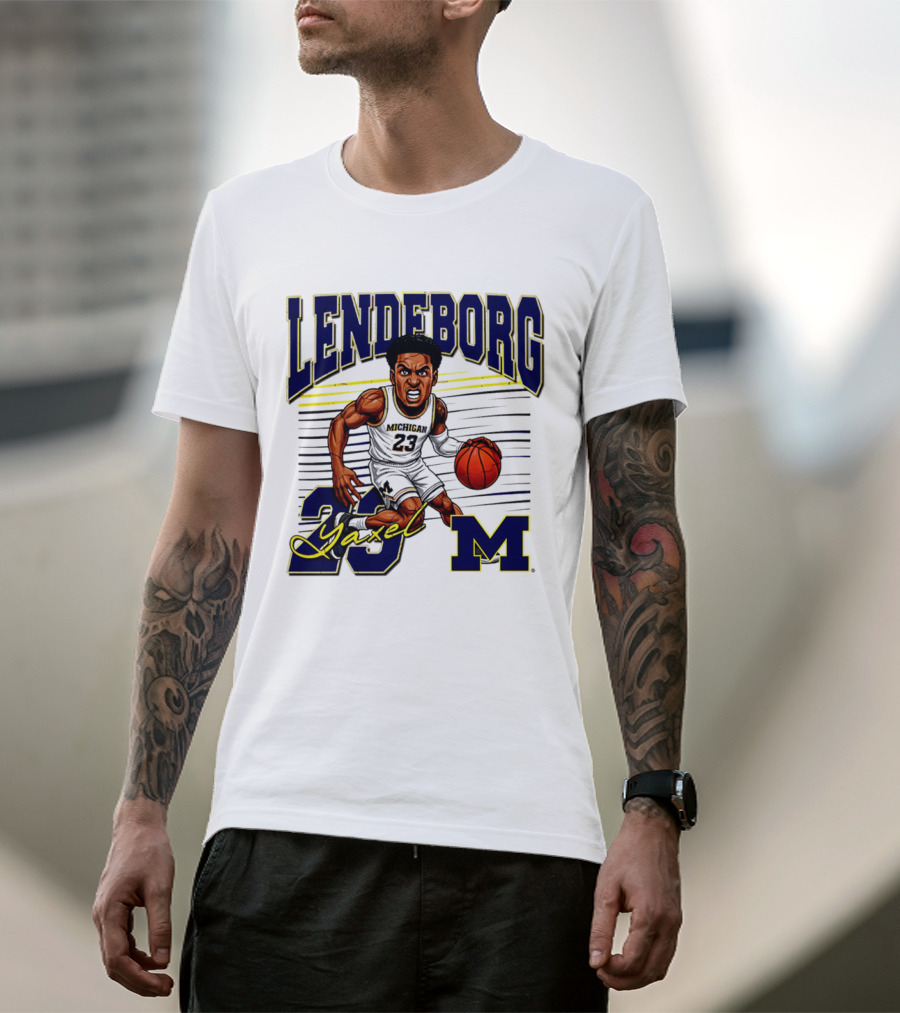 Lendeborg Yaxel 23 Michigan Basketball Caricature M T-Shirt