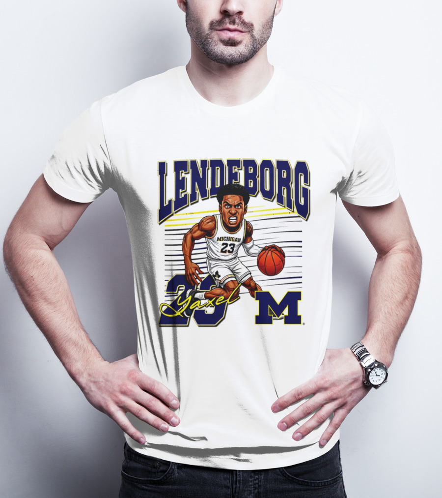 Lendeborg Yaxel 23 Michigan Basketball Caricature M T-Shirt