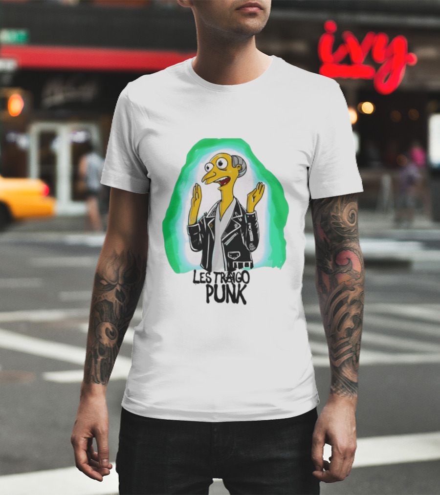 Mr Burns Les Traigo Punk Leather Jacket Green Aura T-Shirt