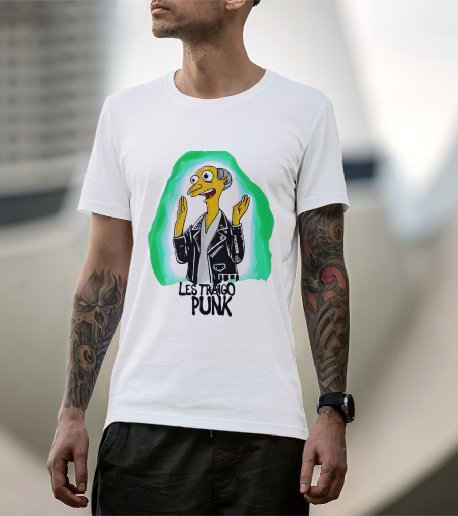 Mr Burns Les Traigo Punk Leather Jacket Green Aura T-Shirt