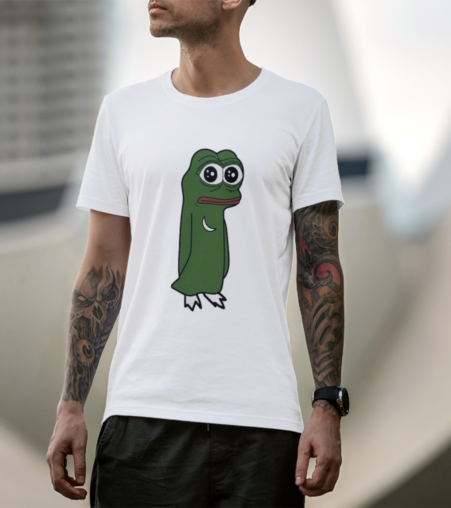 Smolting Pepe Meme Character Crescent Moon Reflection T-Shirt