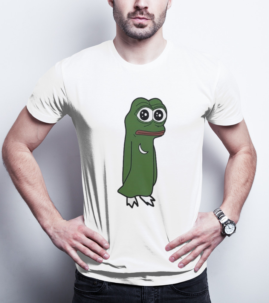 Smolting Pepe Meme Character Crescent Moon Reflection T-Shirt